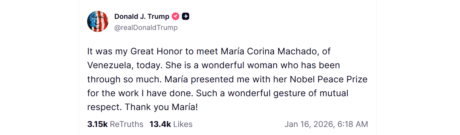 Trump Receives Maria Machado's Nobel For The 'Work' He's Done, Calls It ...